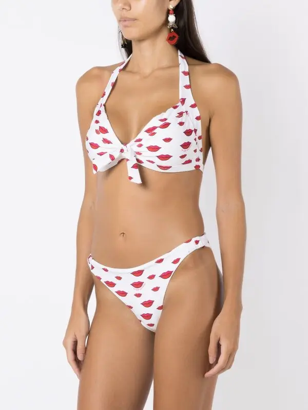 AMIR SLAMA All-over Lips-print Bikini Set - White