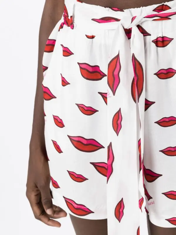 AMIR SLAMA Lip-print Thigh-length Shorts - White