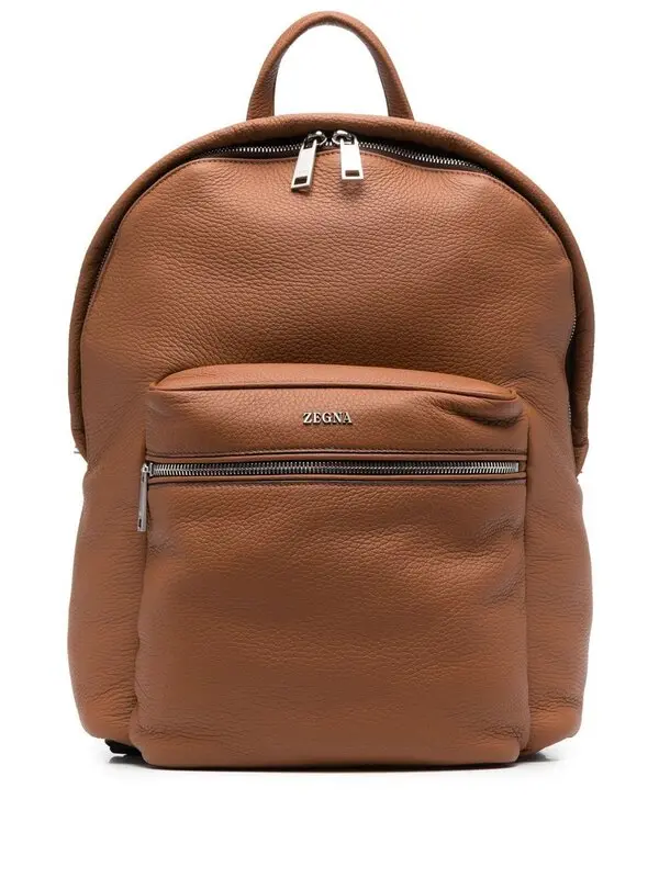 Zegna Logo-plaque Leather Backpack - Brown