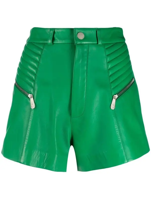 Philipp Plein Ribbed High-waist Leather Shorts
