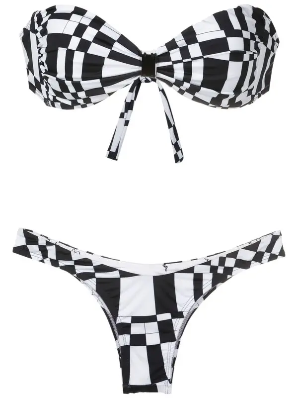 AMIR SLAMA Geometric-print Two-piece Bikini Set - Black