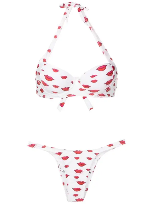 AMIR SLAMA All-over Lip-print Bikini Set - White