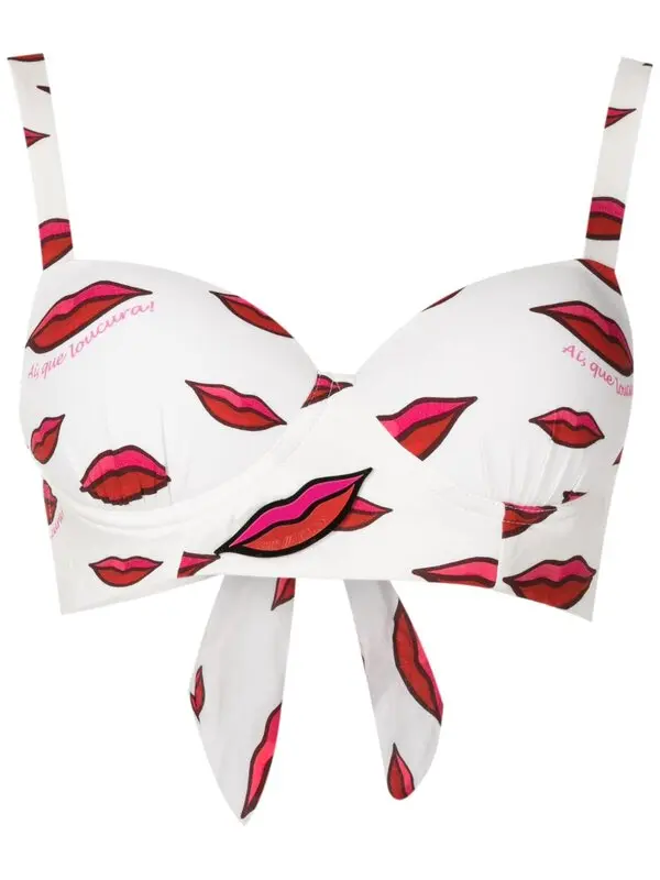 AMIR SLAMA Lip-print Cropped Top - White