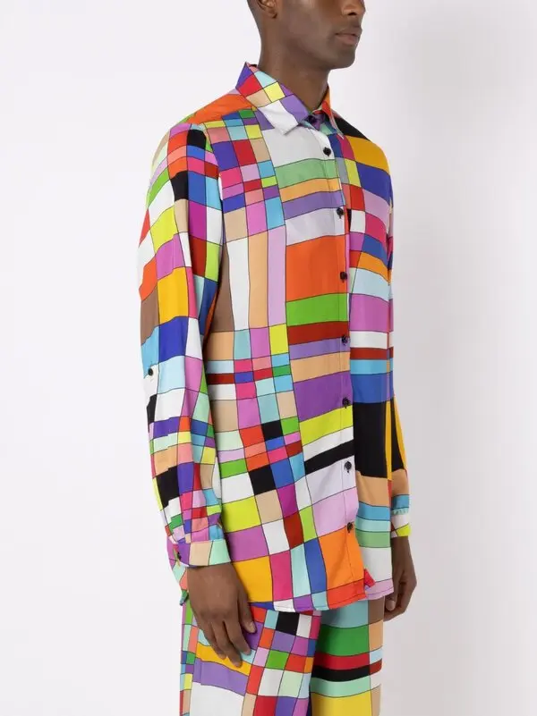 AMIR SLAMA Geometric-print Long-sleeve Shirt