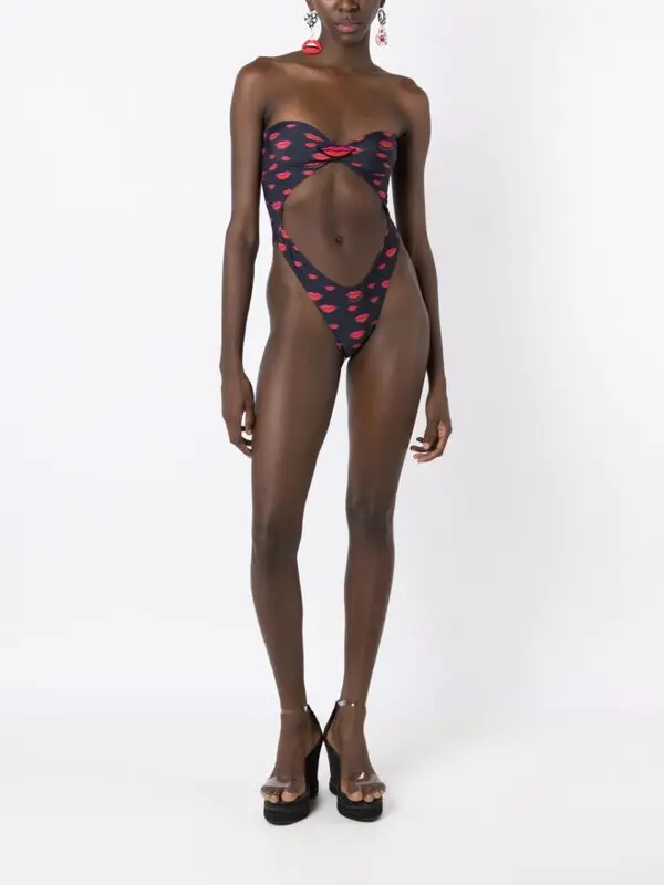 AMIR SLAMA Lip-print Cut-out Bandeau Swimsuit