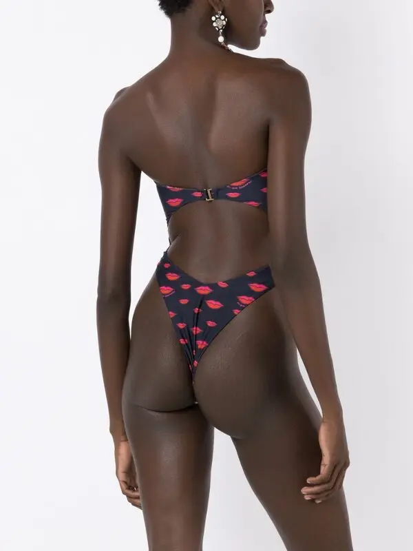 AMIR SLAMA Lip-print Cut-out Bandeau Swimsuit