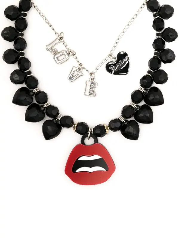 AMIR SLAMA Lips-motif Layered Necklace - Black