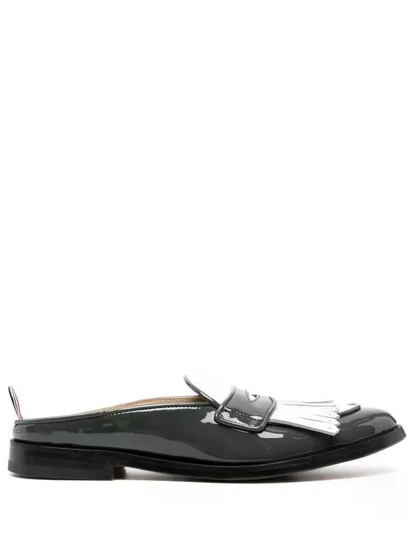 Thom Browne Fringe-detail Patent-leather Mule Loafers - Black