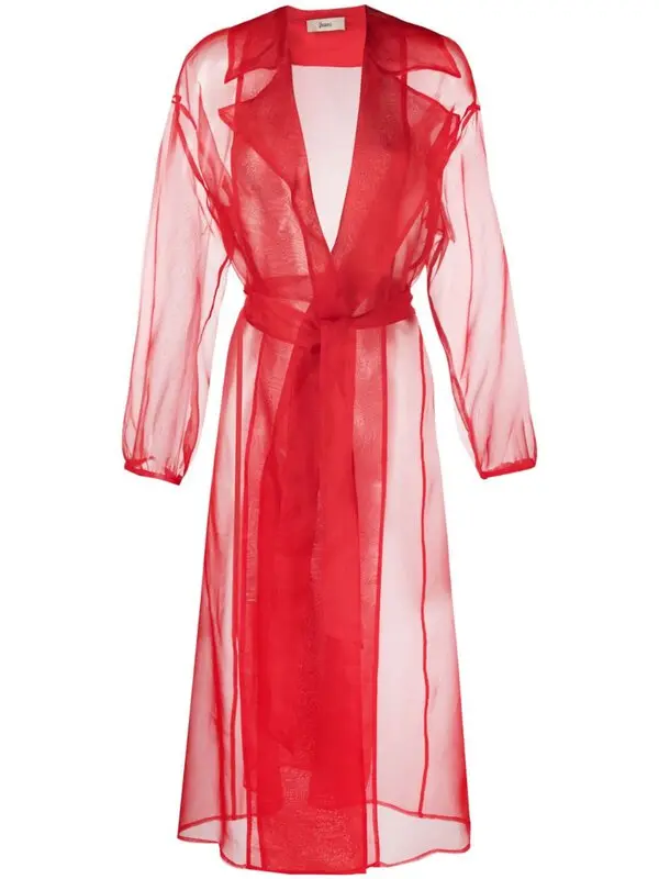 Herno Belted Sheer Silk Coat - Red