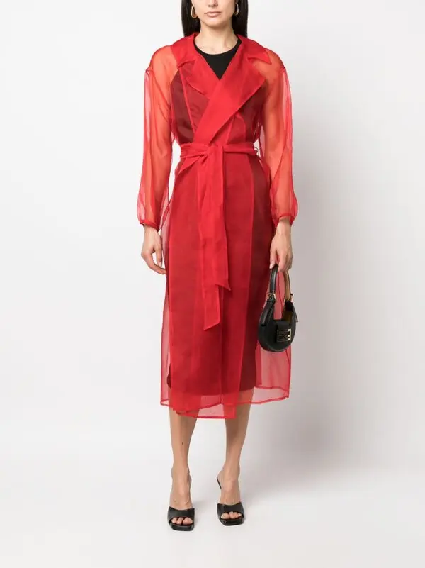 Herno Belted Sheer Silk Coat - Red