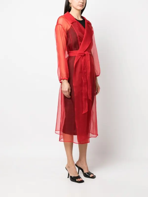 Herno Belted Sheer Silk Coat - Red