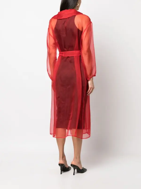 Herno Belted Sheer Silk Coat - Red