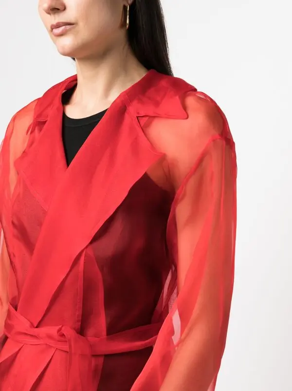 Herno Belted Sheer Silk Coat - Red