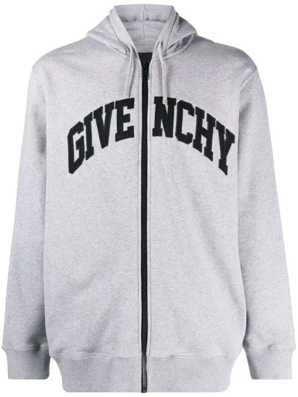 Givenchy Logo-patches Zip-up Cotton Hoodie - Grey