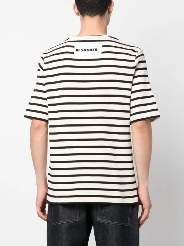 JIL SANDER Stripe-print Short-sleeved T-shirt - Neutrals