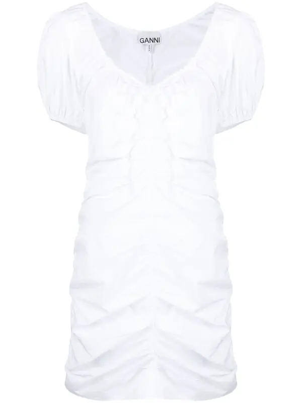 GANNI Ruched Mini Dress - White