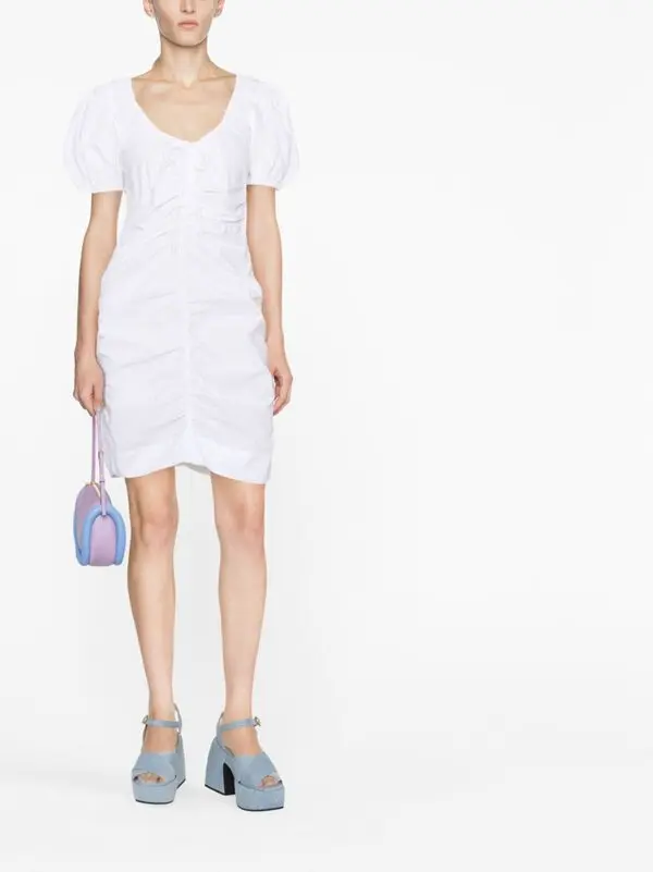 GANNI Ruched Mini Dress - White