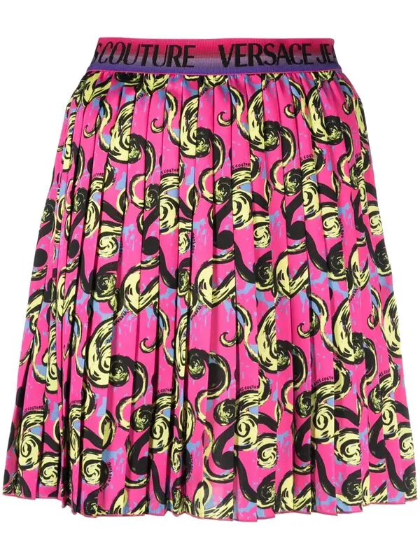 Versace Baroque-print Pleated Miniskirt - Pink