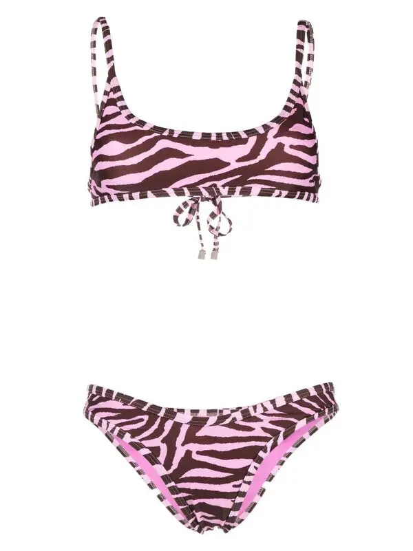 Attico Zebra-print Two-piece Bikini Set - Brown