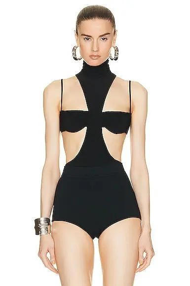 LAQUAN SMITH Cut Out Mock Neck Bodysuit