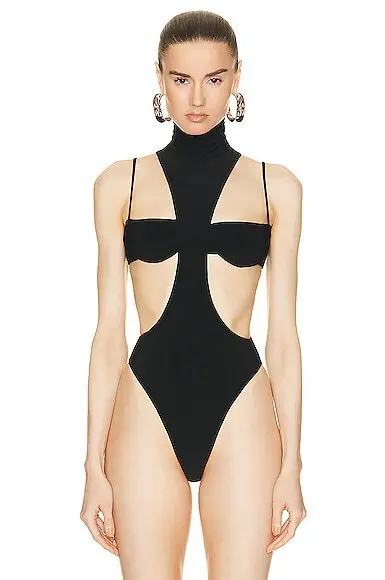 LAQUAN SMITH Cut Out Mock Neck Bodysuit