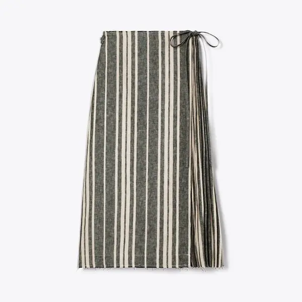Tory Burch Striped Linen Wrap Skirt