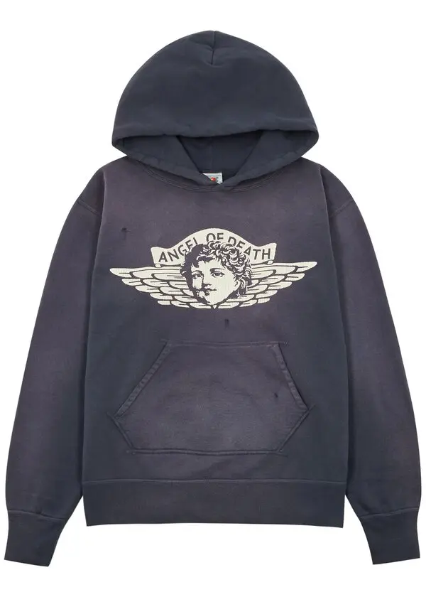 Saint Mxxxxxx Angel Of Death Hooded Cotton Sweatshirt - Navy