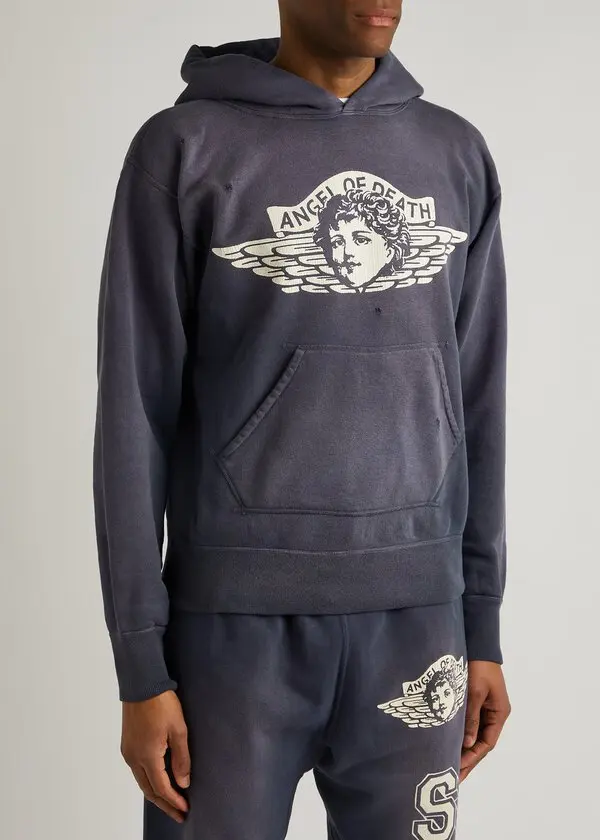 Saint Mxxxxxx Angel Of Death Hooded Cotton Sweatshirt - Navy