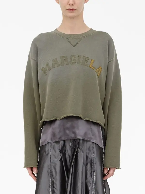 MAISON MARGIELA Logo-print Cropped Sweatshirt - Green