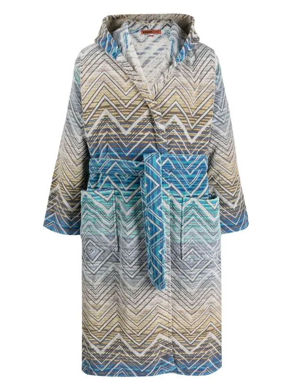 Missoni Zigzag-print Towel Robe - Blue