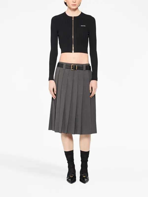Miu Miu Logo Zip-Up Cardigan - Black | Editorialist
