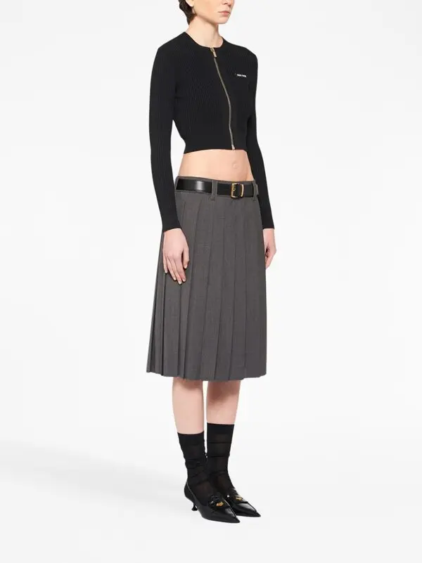 Miu Miu Logo Zip-Up Cardigan - Black | Editorialist