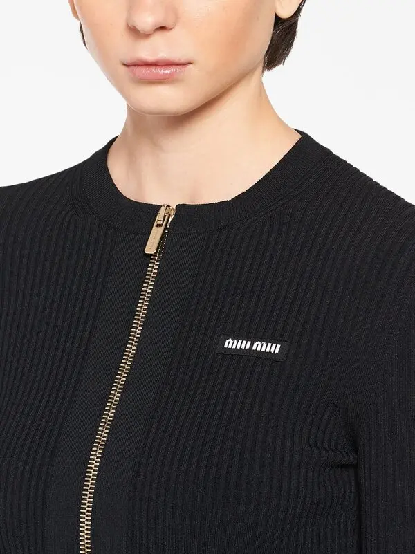Miu Miu Logo Zip-Up Cardigan - Black | Editorialist