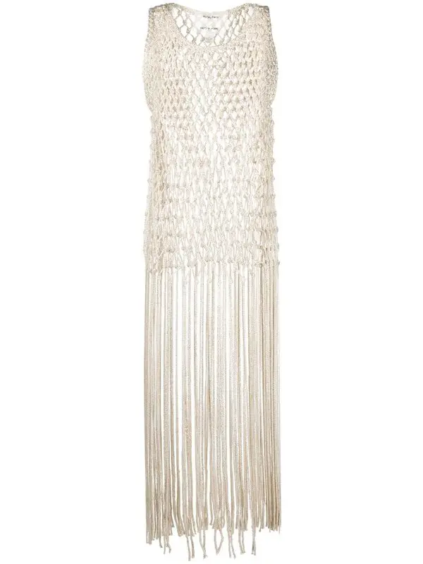 FORTE_FORTE Crochet Tassel Trim Sleeveless Maxi Dress - Gold