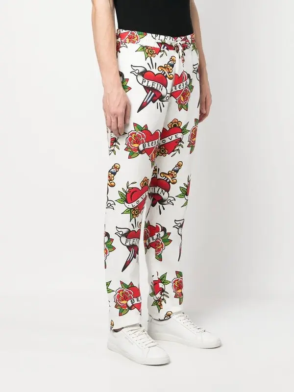 Philipp Plein Heart-print Linen Trousers