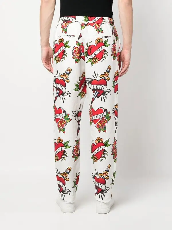 Philipp Plein Heart-print Linen Trousers