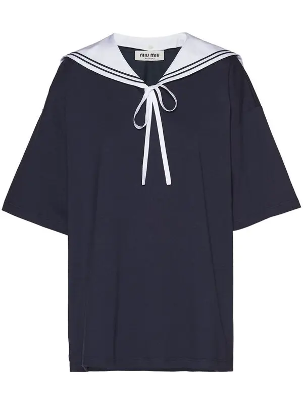 Miu Miu Sailor-Collar Cotton Top - Blue | Editorialist