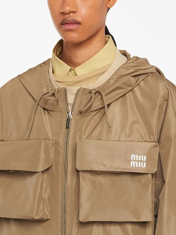 Miu Miu Cargo-Pocket Zip-Up Coat - Neutrals | Editorialist