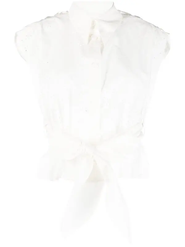 Philosophy Di Lorenzo Serafini Sleeveless Cotton Blouse With Floral Cut-out Detailing - White