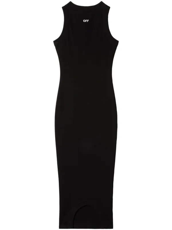 Off-White Ribbed Sleeveless Midi Dress - Black
