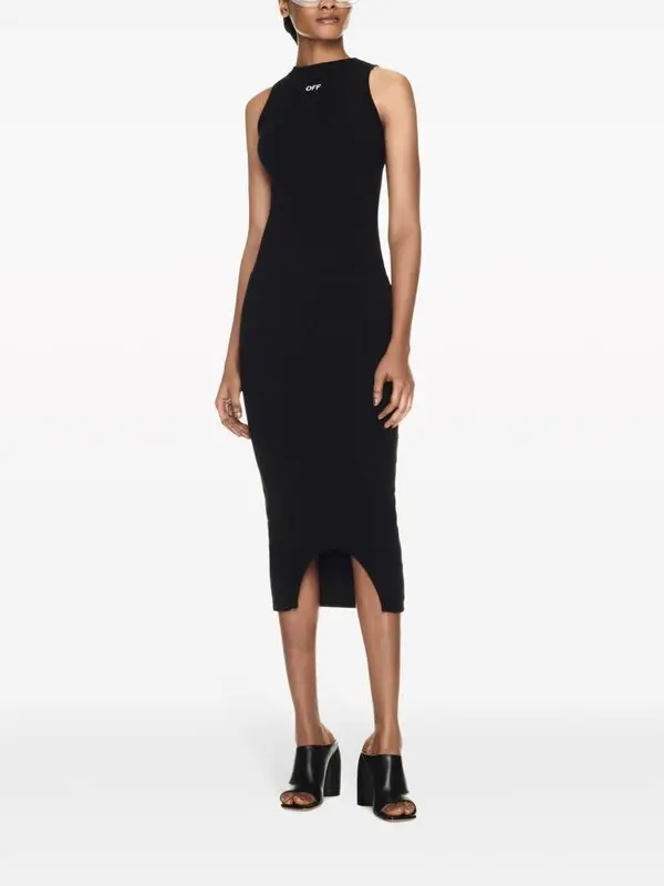 Off-White Ribbed Sleeveless Midi Dress