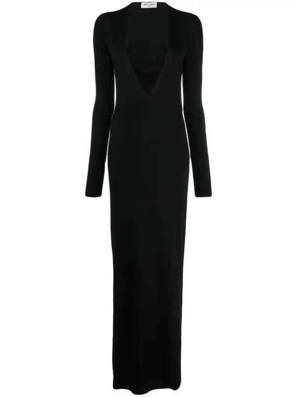 Saint Laurent Plunge-neck Maxi Dress