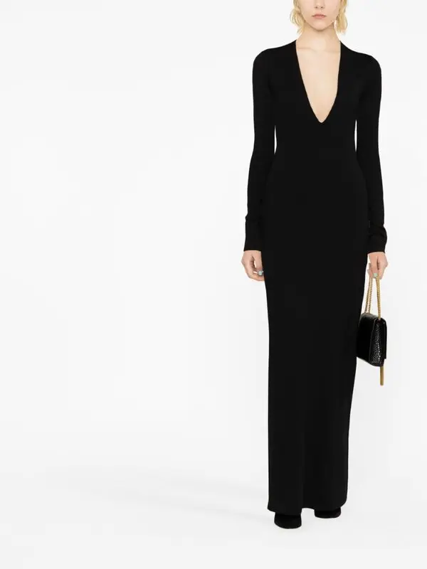 Saint Laurent Plunge-neck Maxi Dress