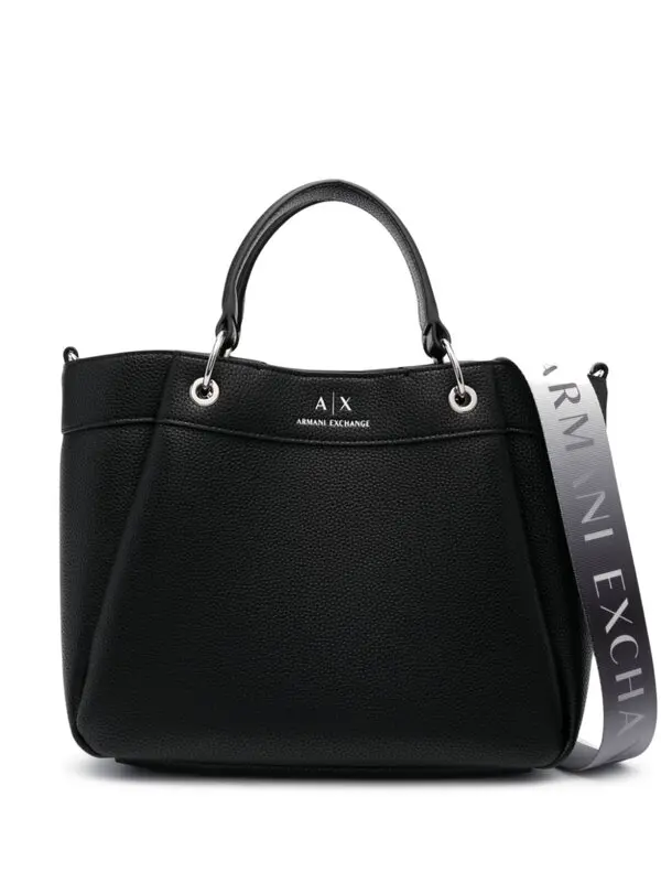 Armani Exchange Logo-print Leather Tote - Black
