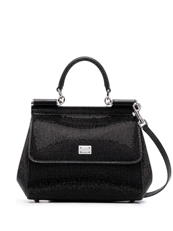 Dolce & Gabbana Sicily Rhinestone Shoulder Bag - Black