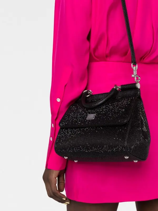 Dolce & Gabbana Sicily Rhinestone Shoulder Bag - Black