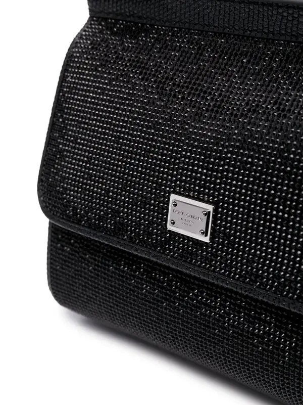 Dolce & Gabbana Sicily Rhinestone Shoulder Bag - Black