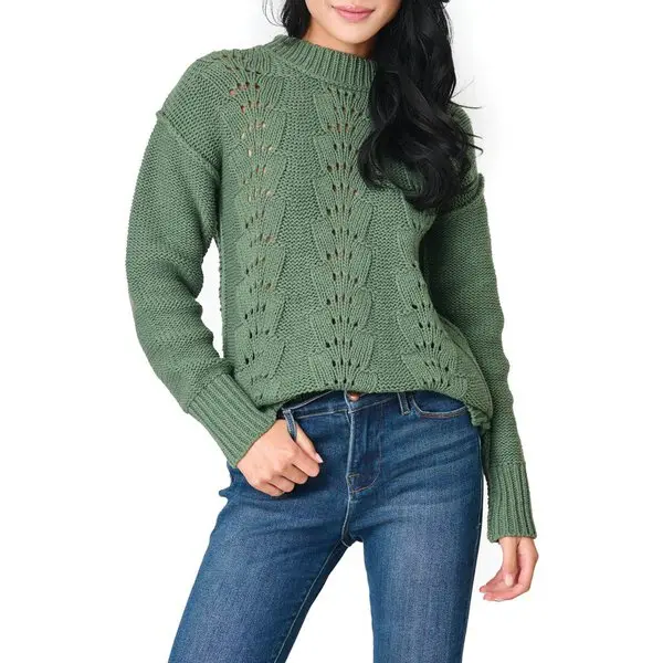 GIBSONLOOK Scallop Stitch Cotton-blend Sweater - Sage