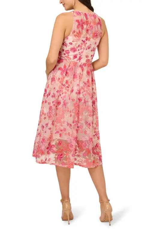 adrianna papell floral embroidered fit and flare dress Floral Embroidered Maxi Dress With Sheer Flutter Sleeves In Sage Multi main image 0