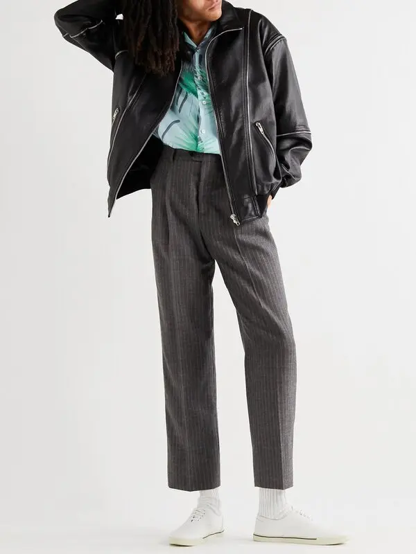 Celine Striped Wool Skate Pants - Gray | Editorialist
